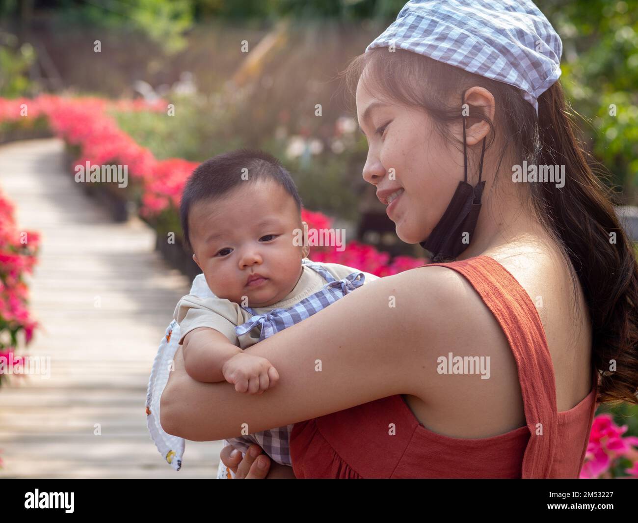 Woman and baby Asian and nationality Thai is happy feel Stock Photo - Alamy