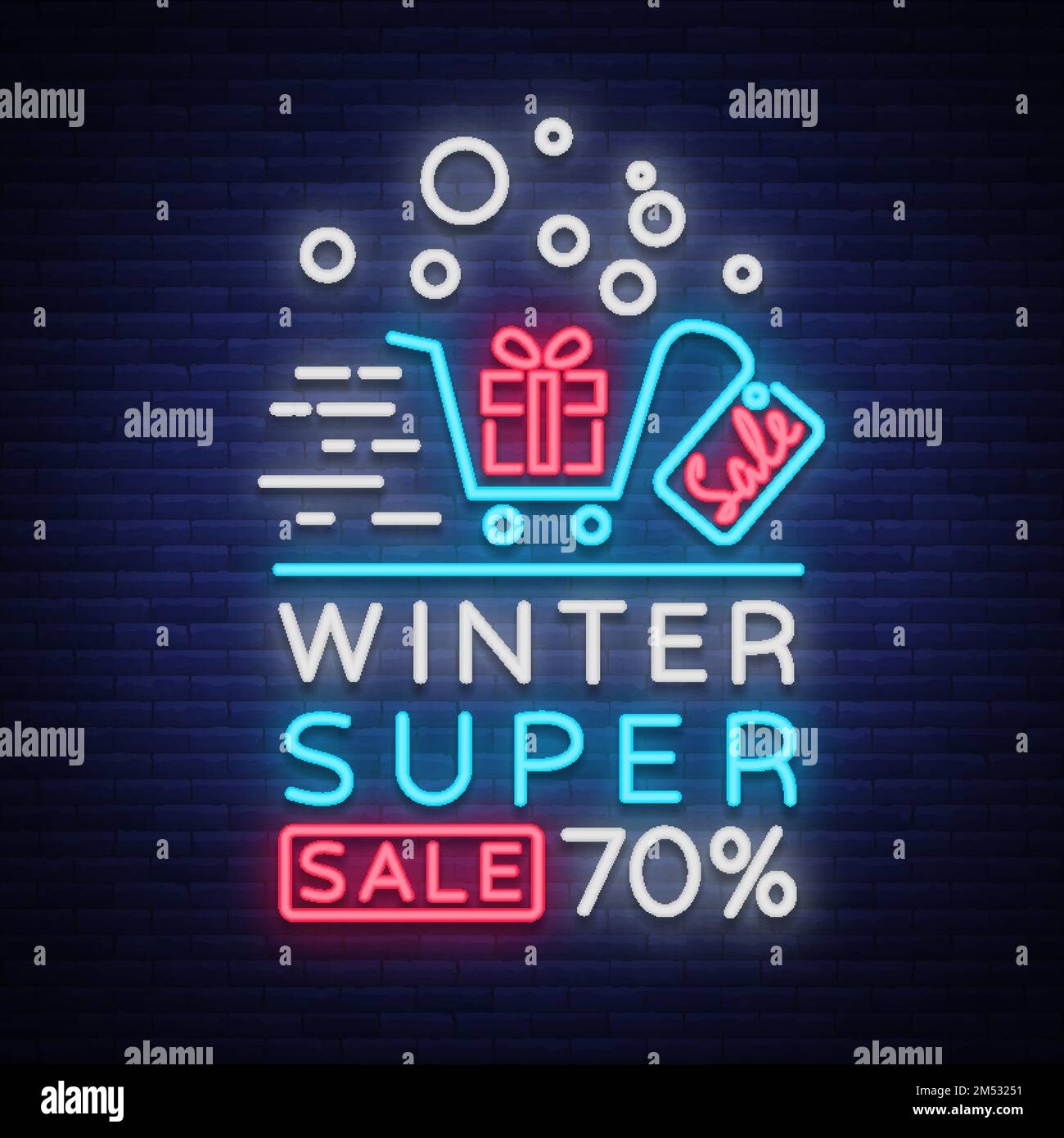 Winter sale vector. Neon sign, poster, bright flyer, neon sign. Bright ...