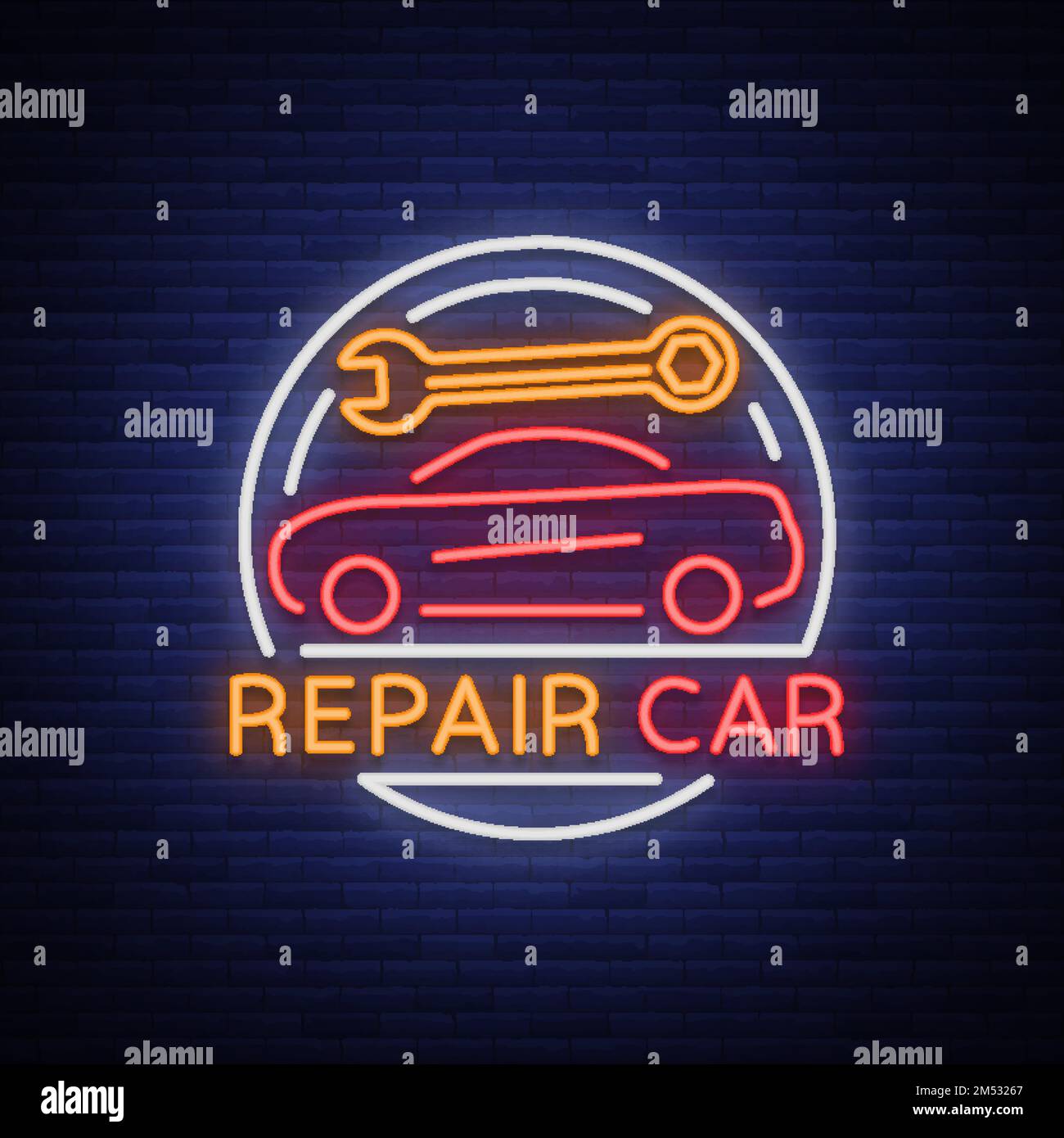 Car service repair logo vector, neon sign emblem. Vector illustration ...