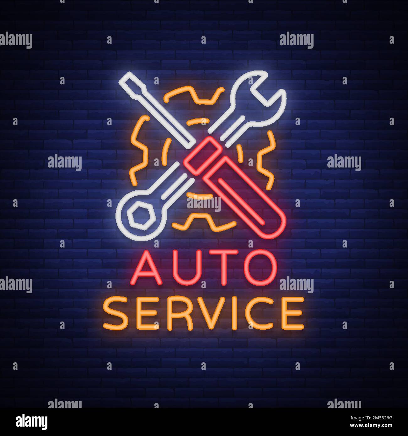 Car service repair logo vector, neon sign emblem. Vector illustration ...