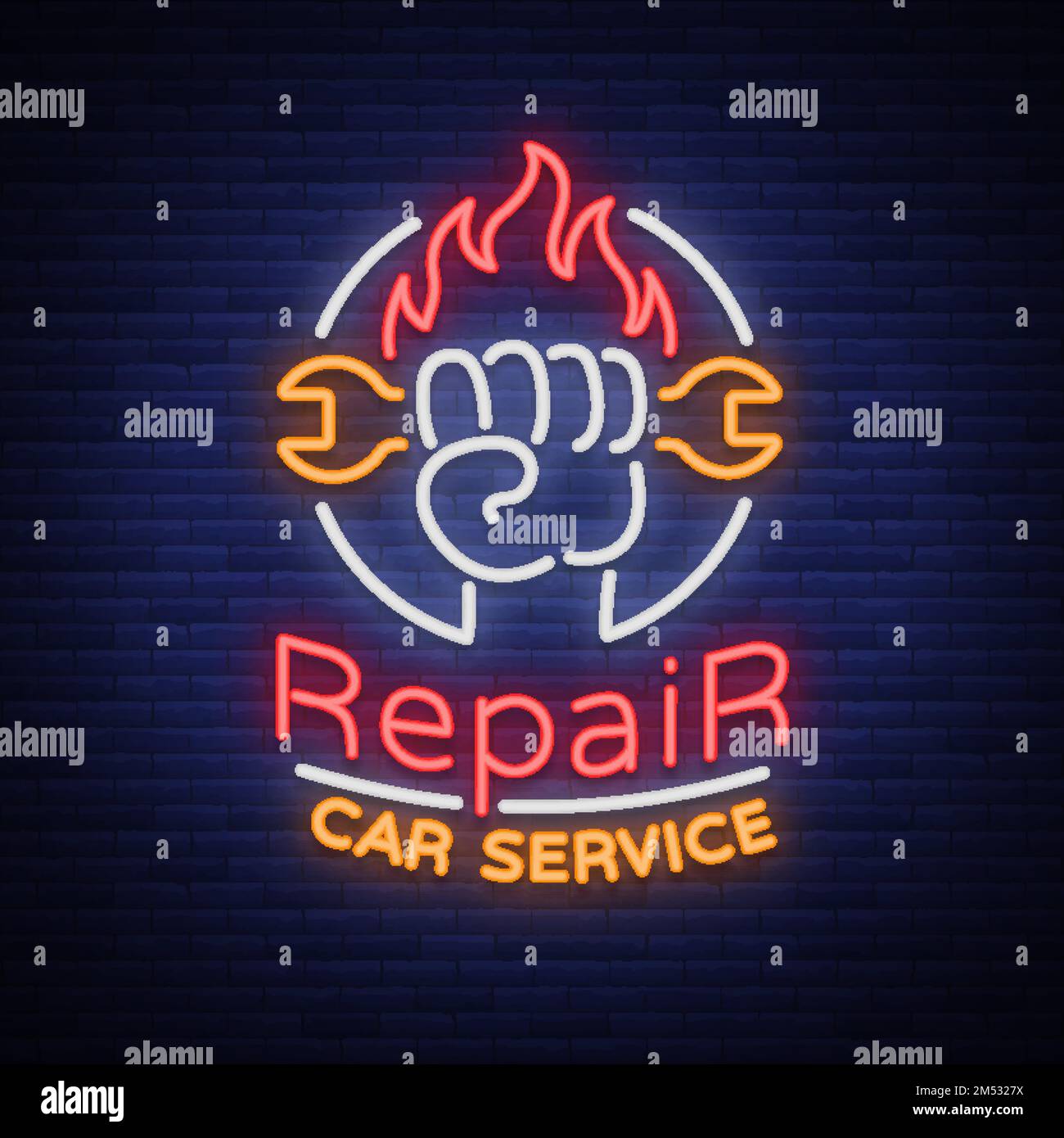 Car service repair logo vector, neon sign emblem. Vector illustration ...