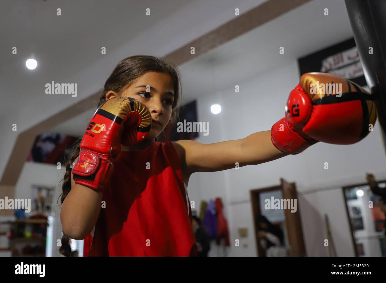 Gaza City. 23rd Dec, 2022. A boxer practices at a female boxing club in ...