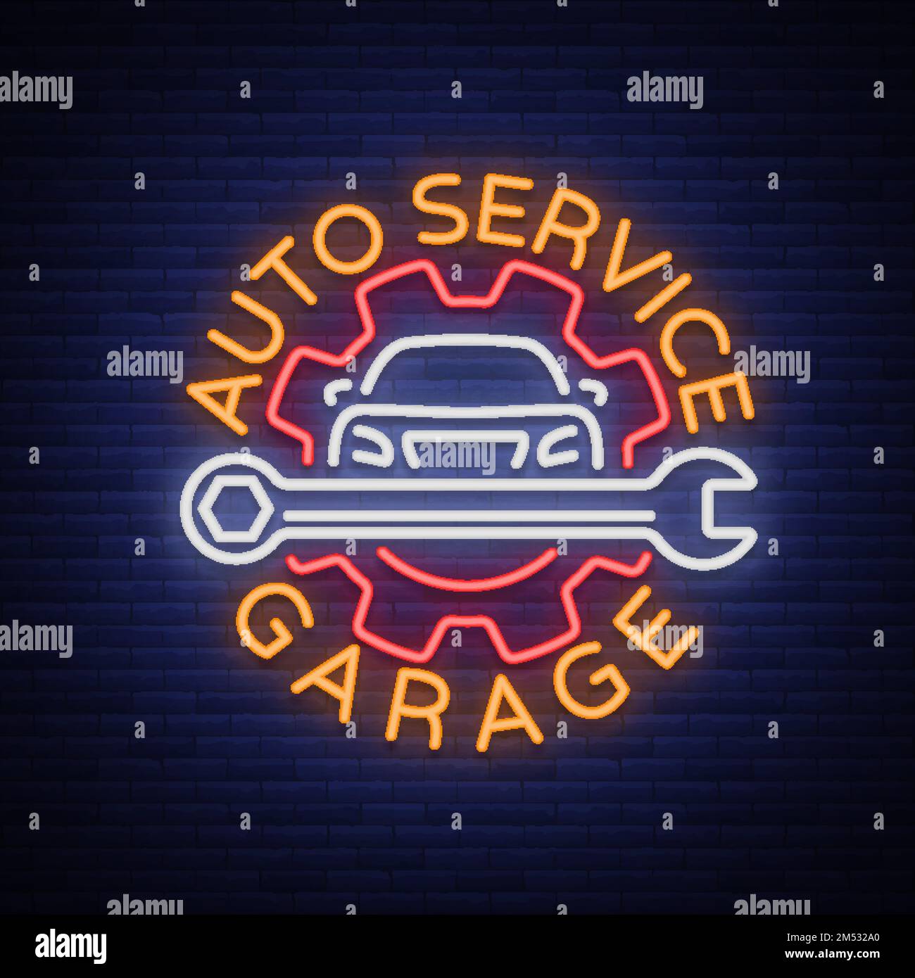 Auto service repair logo in neon style. Neon sign, a symbol on the ...