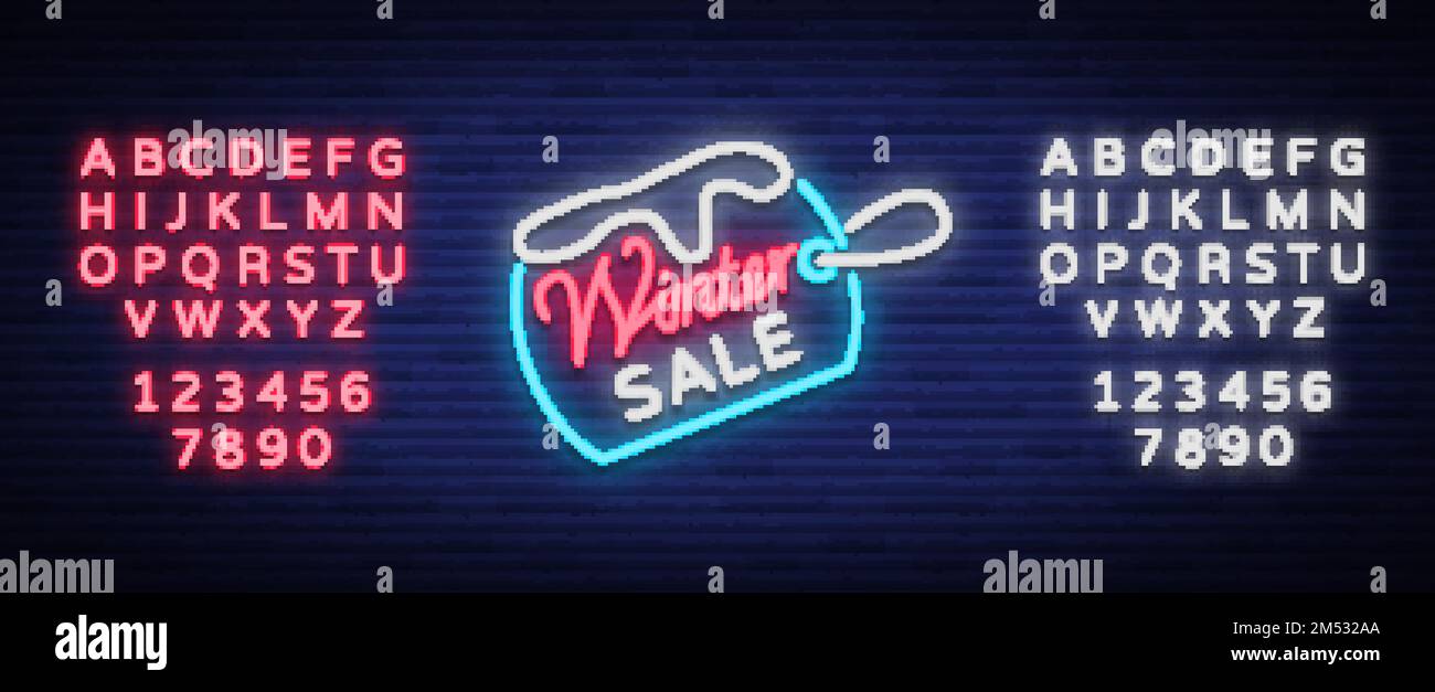 Winter sale vector. Neon sign, poster, bright flyer, neon sign. Bright ...