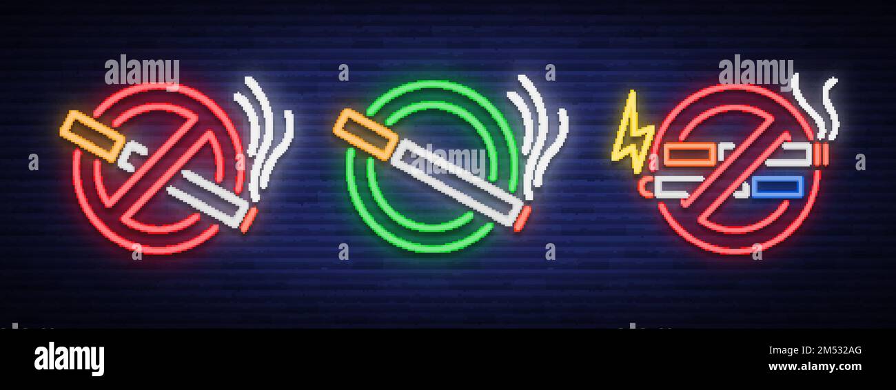 No smoke, no Vape, and a Place for smoking is a set of neon signs ...