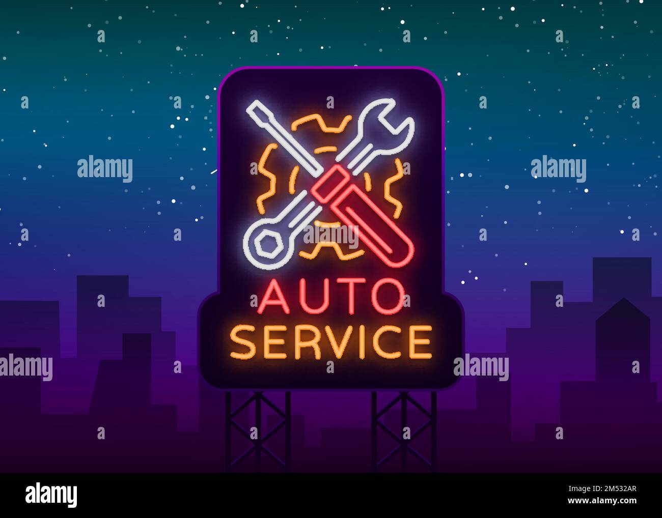 Car service repair logo vector, neon sign emblem. Vector illustration ...