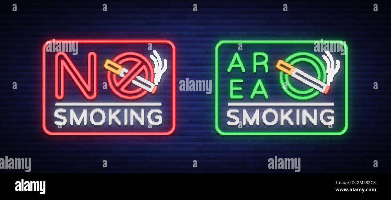 Smoking area and no smoking vector neon signs. Neon symbol, a luminous ...