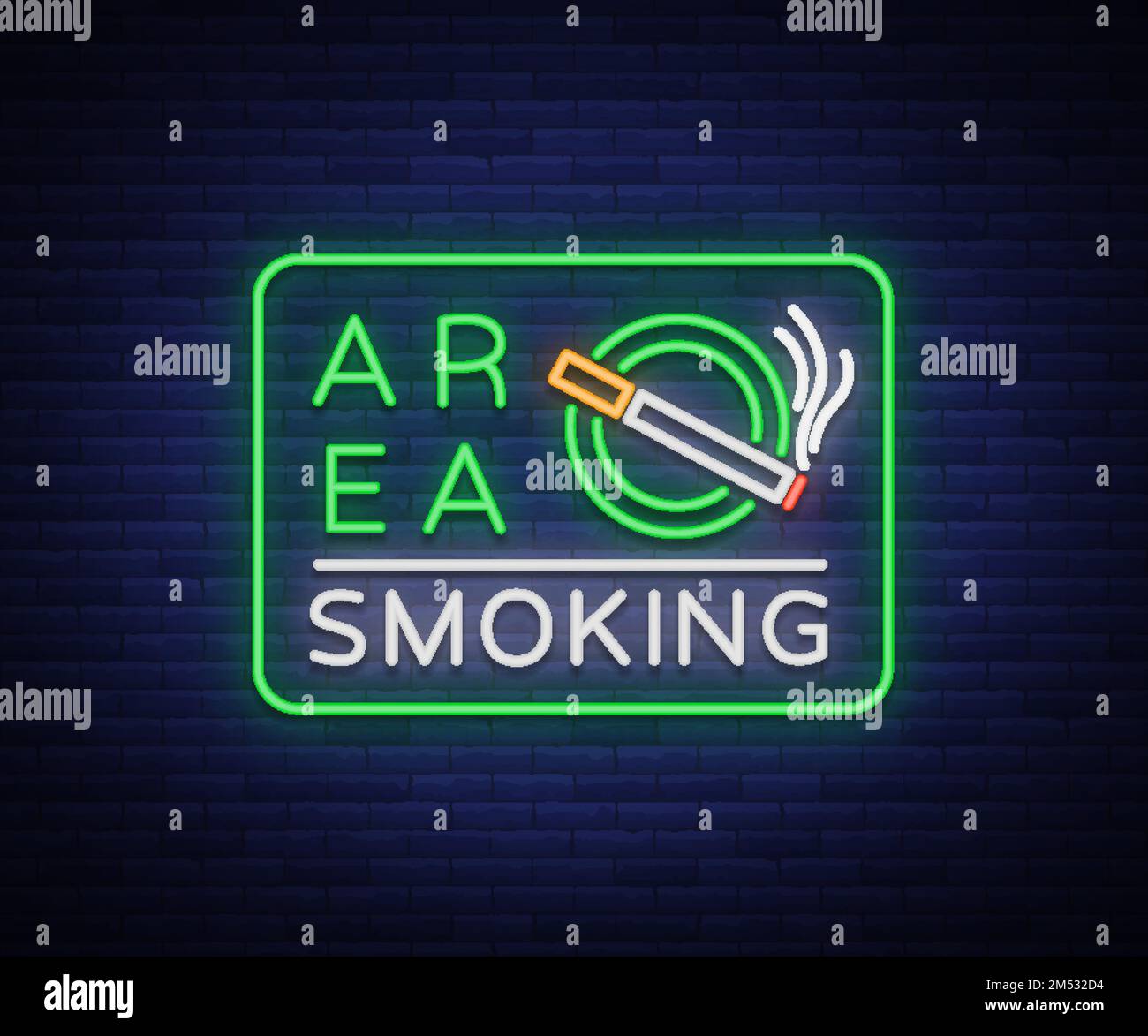 Smoking area is a vector neon sign. Neon symbol, a luminous sign is a ...