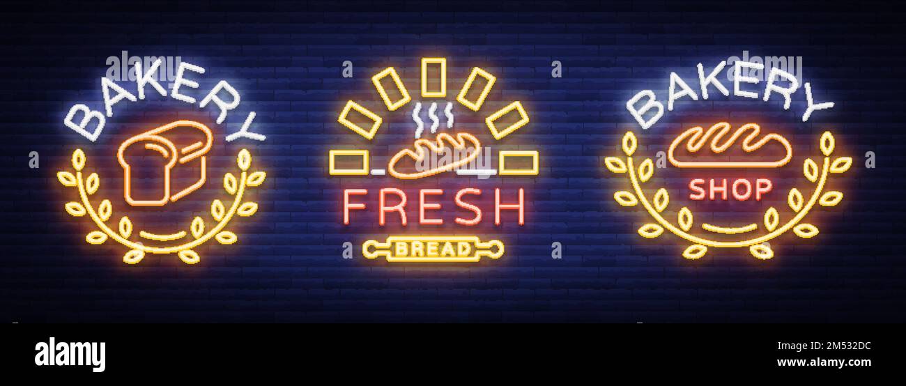 Bakery set logo, fresh bread, loaf. Vector illustration on bakery ...