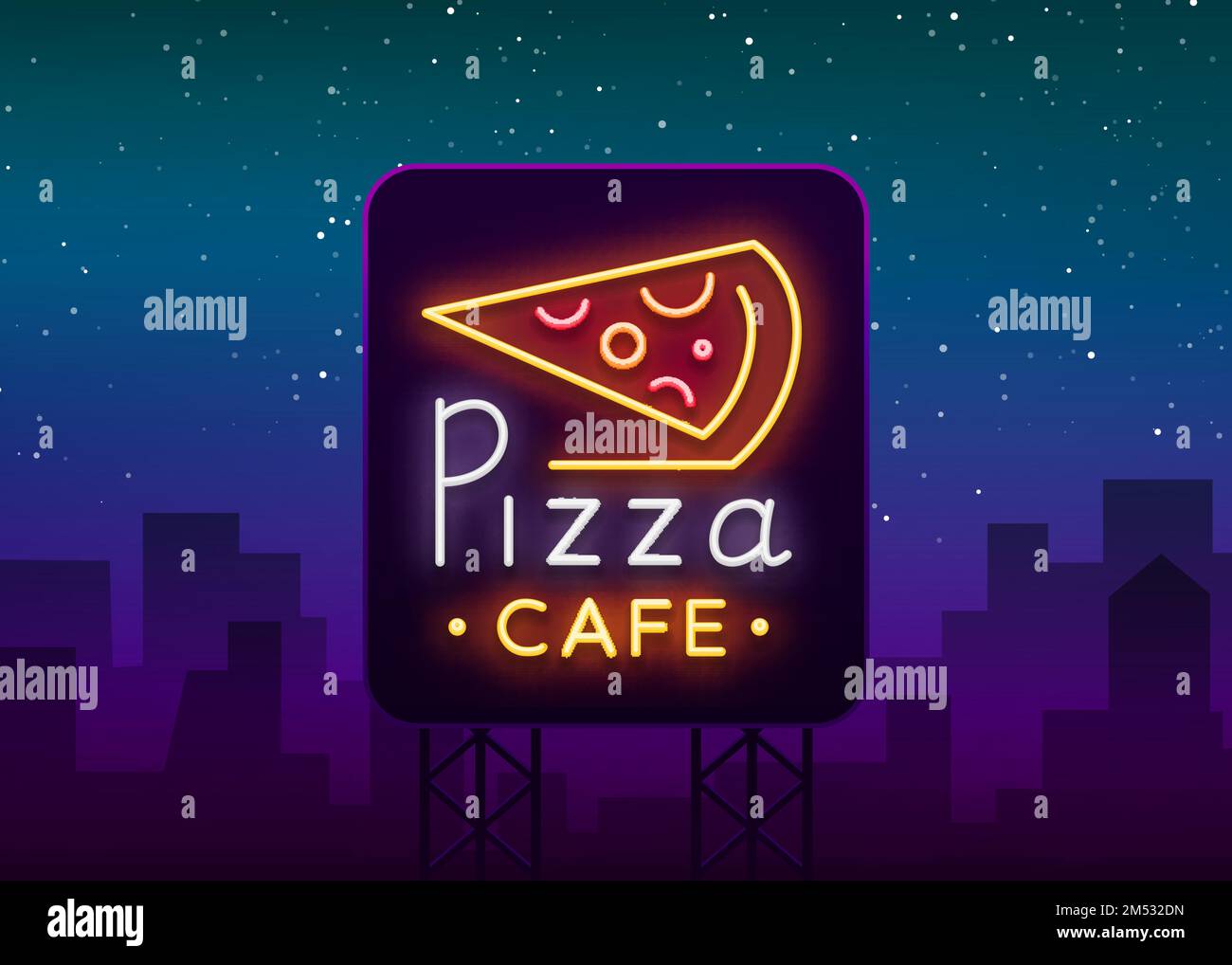 Pizza logo in neon style. Neon sign, emblem on Italian food. Pizza cafe ...