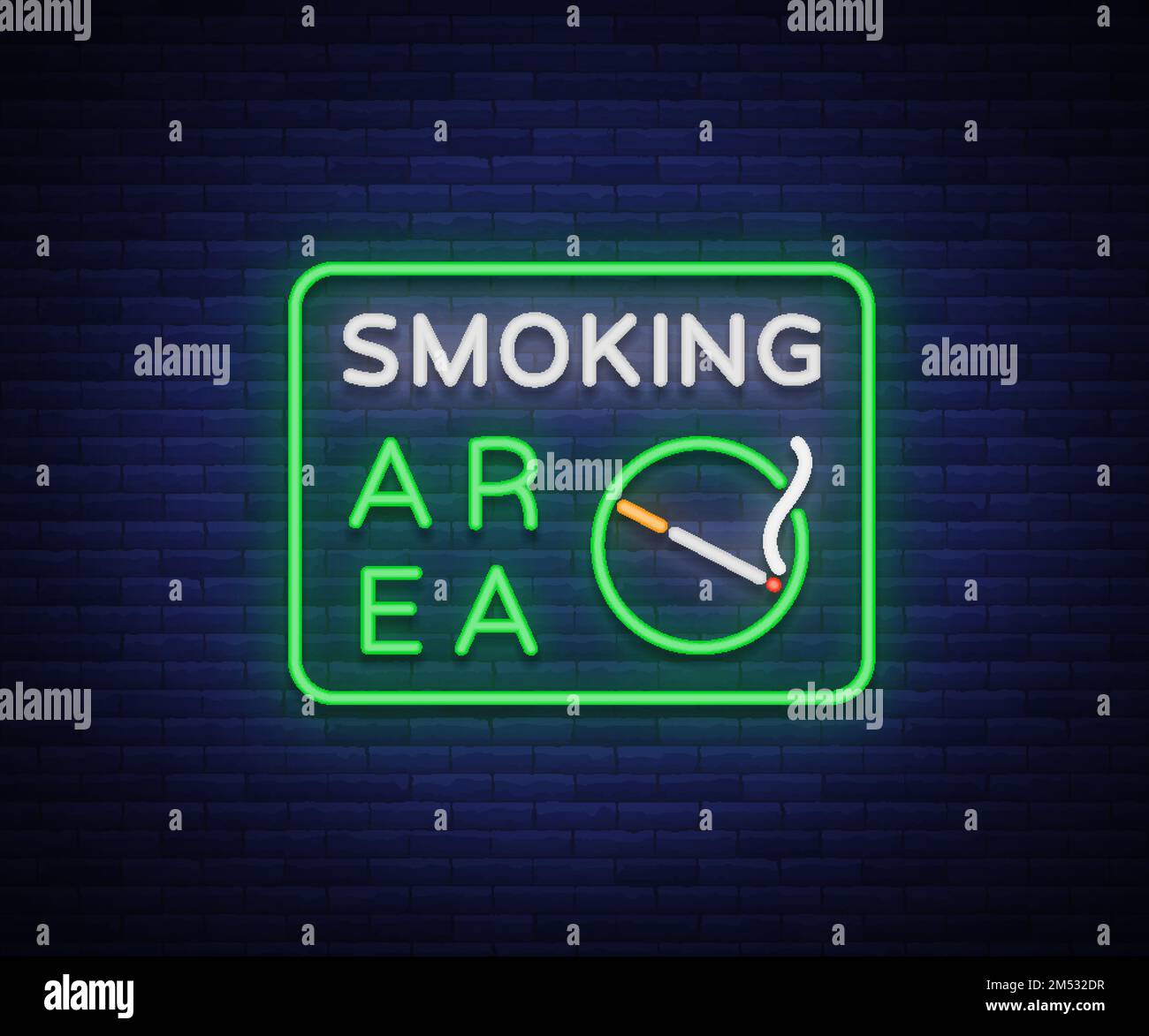 Smoking area is a vector neon sign. Neon symbol, a luminous sign is a ...