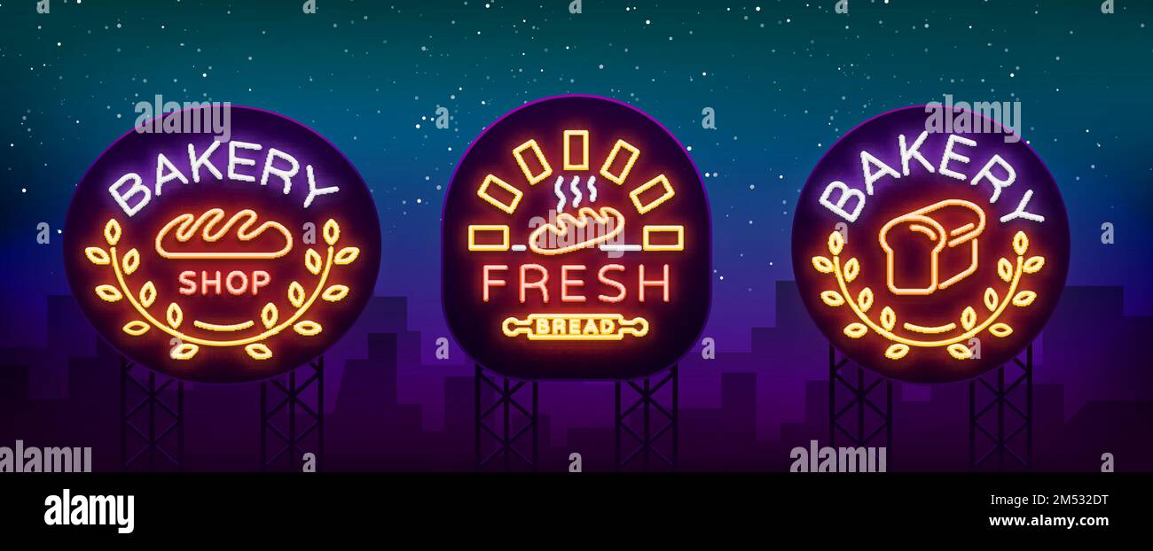 Bakery set logo, fresh bread, loaf. Vector illustration on bakery ...