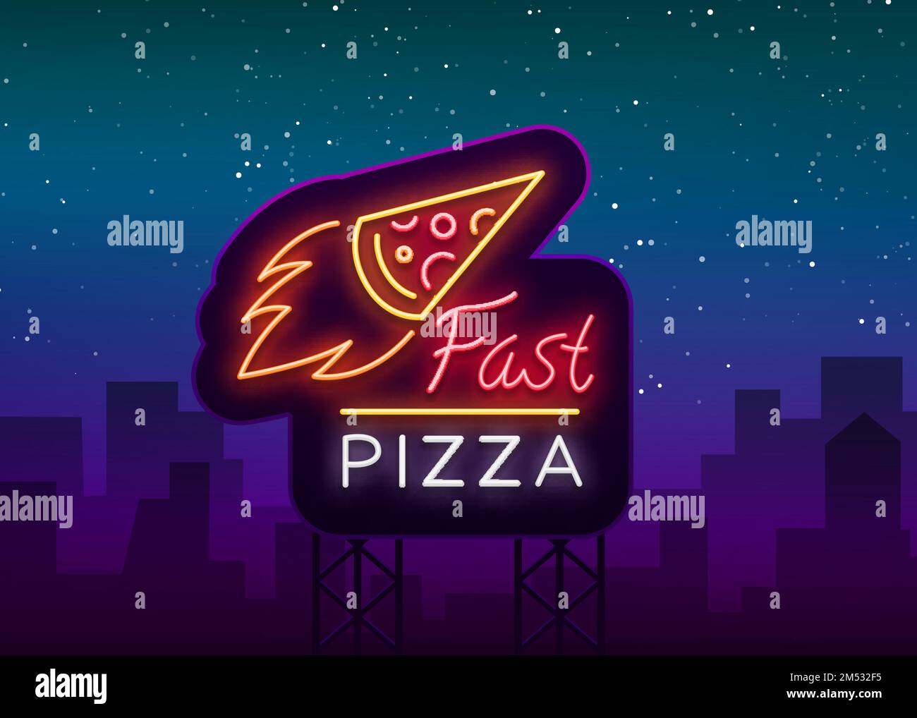 Pizza logo emblem neon sign. Logo in neon style, bright neon sign with ...