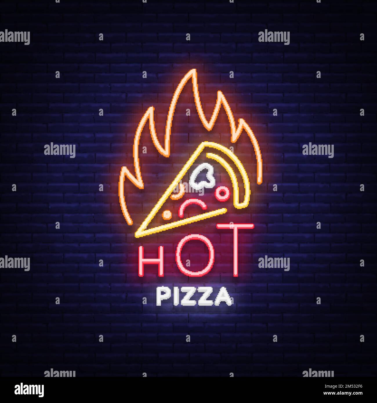 Pizza neon sign vector. Pizzeria neon logo, emblem. Neon advertising on ...