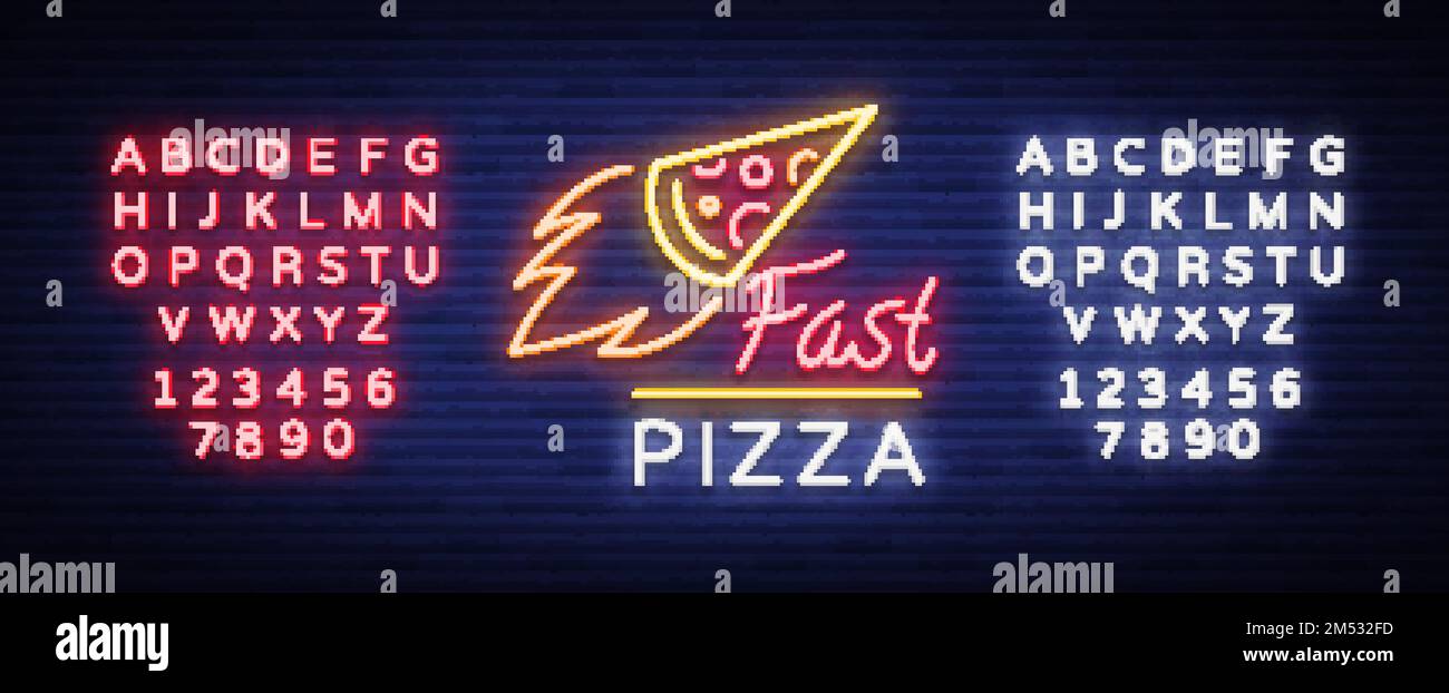 Pizza neon sign vector. Pizzeria neon logo, emblem. Neon advertising on ...