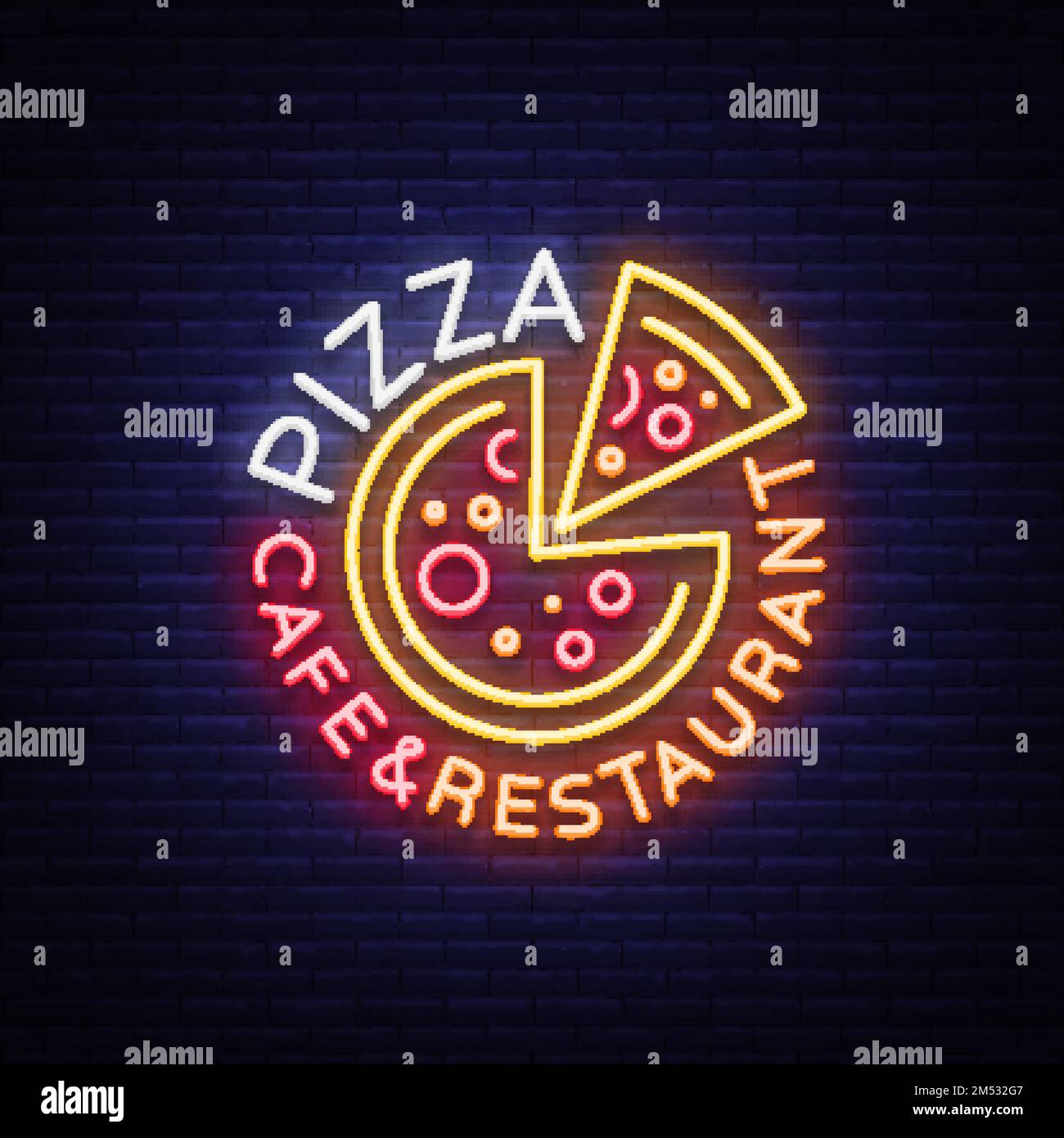 Pizza logo in neon style. Neon sign, emblem on Italian food. Pizza cafe ...