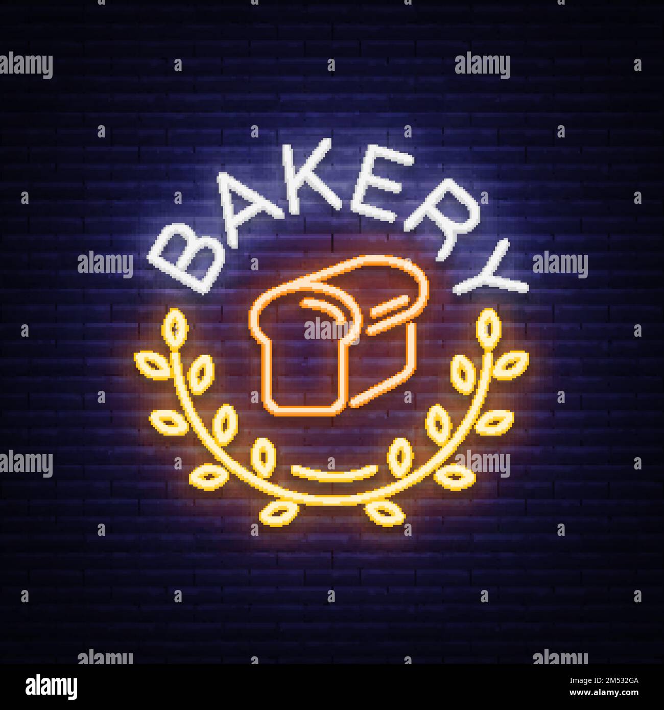 Bakery logo is a neon sign. Vector illustration on the topic of fresh ...