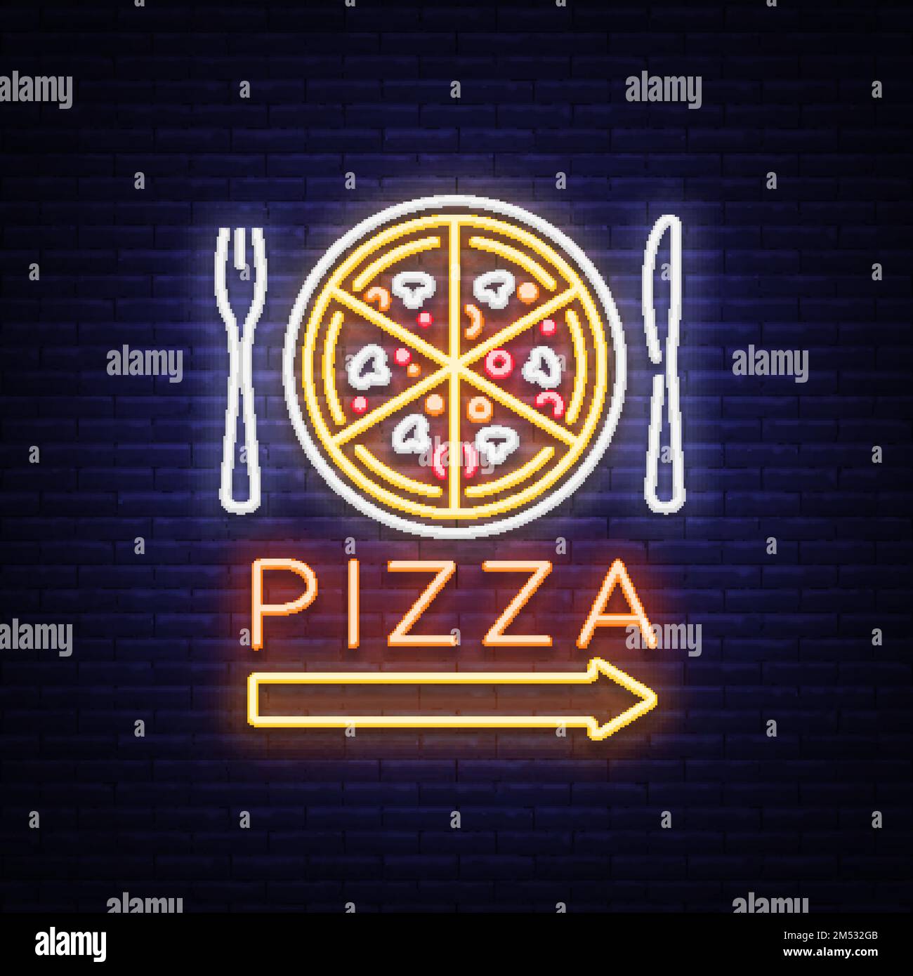 Pizza neon sign vector. Pizzeria neon logo, emblem. Neon advertising on ...