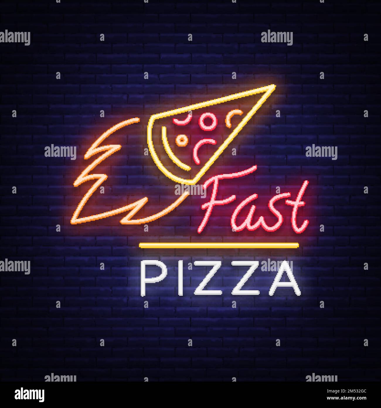 Pizza logo emblem, neon sign. Logo in neon style, bright neon sign with ...