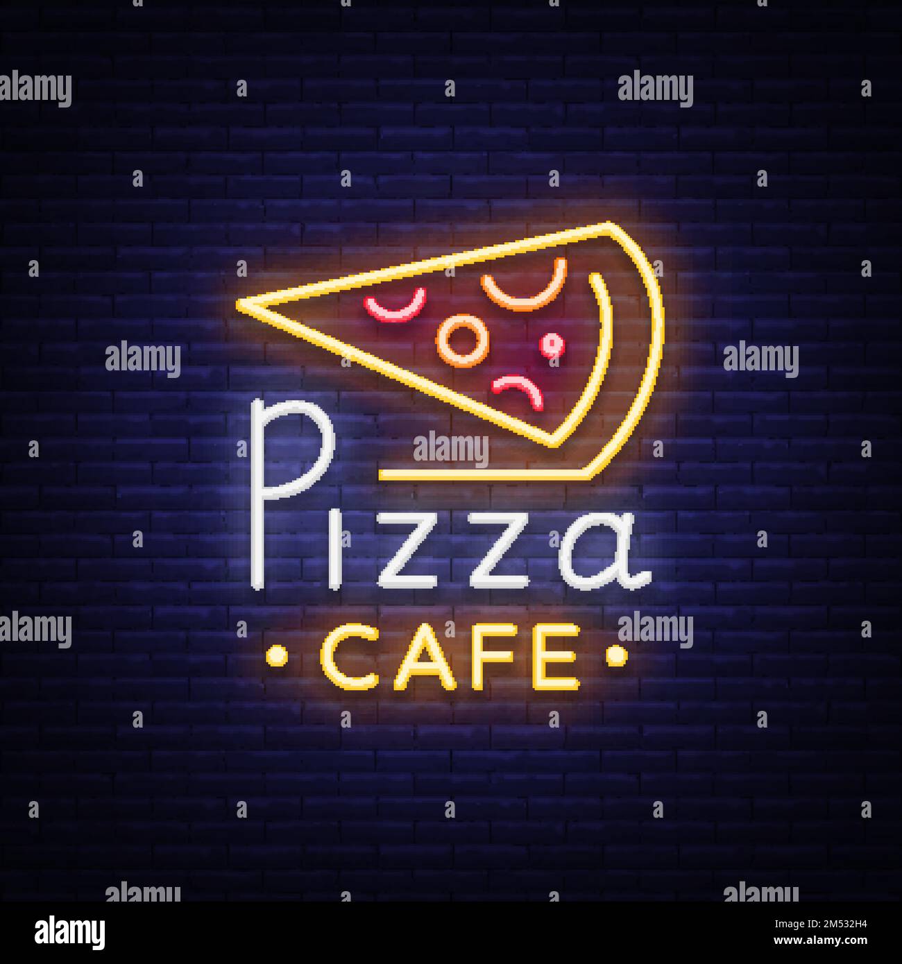 Pizza logo in neon style. Neon sign, emblem on Italian food. Pizza cafe ...