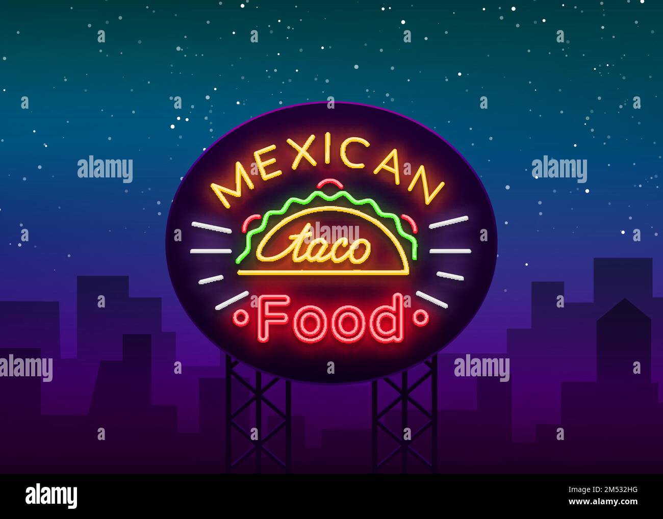 Taco logo vector. Neon sign on Mexican food, Tacos, street food, fast ...