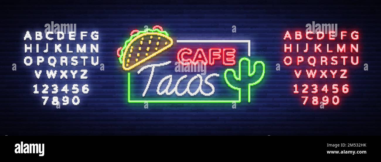 Taco logo vector. Neon sign on Mexican food, Tacos, street food, fast ...