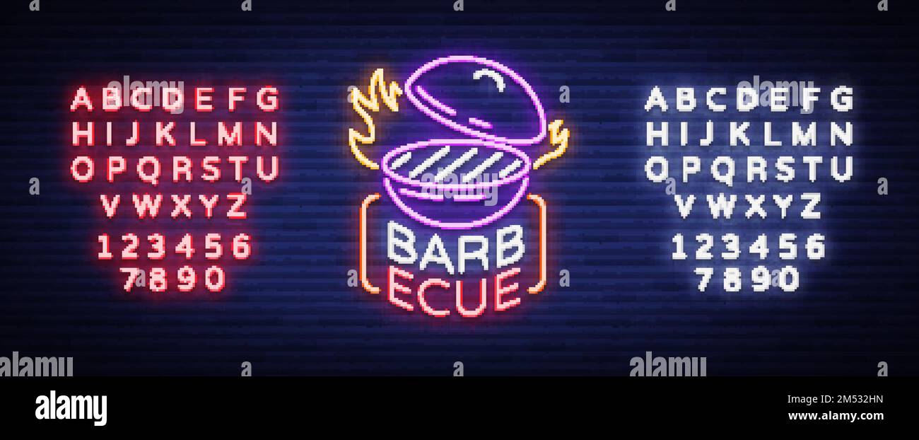 Barbecue logo vector. Neon sign, symbol, bright advertising night ...