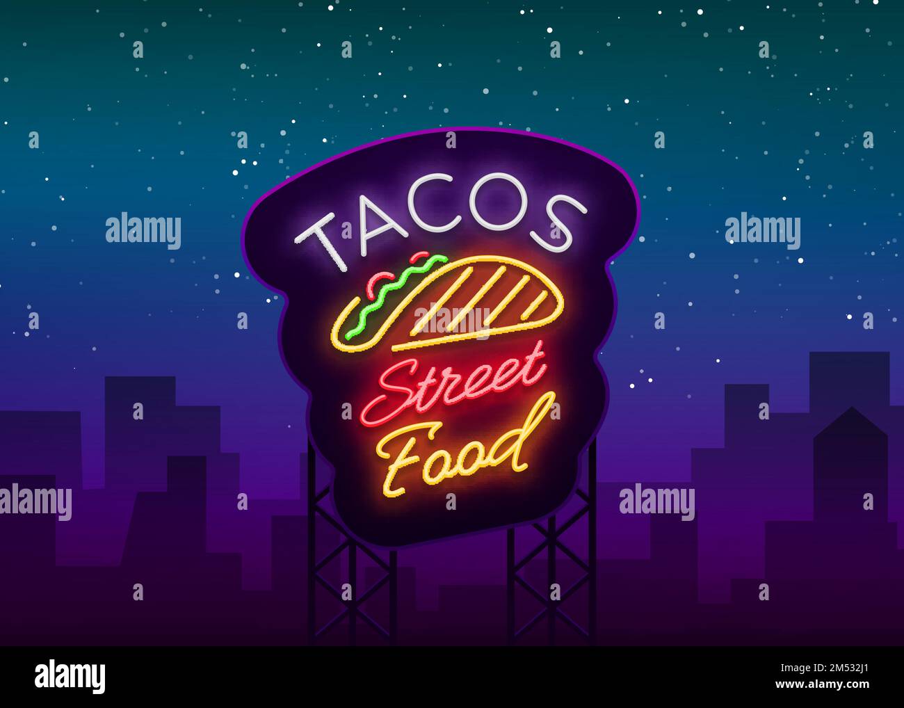 Tacos logo in neon style. Neon sign, symbol, bright billboard, nightly ...