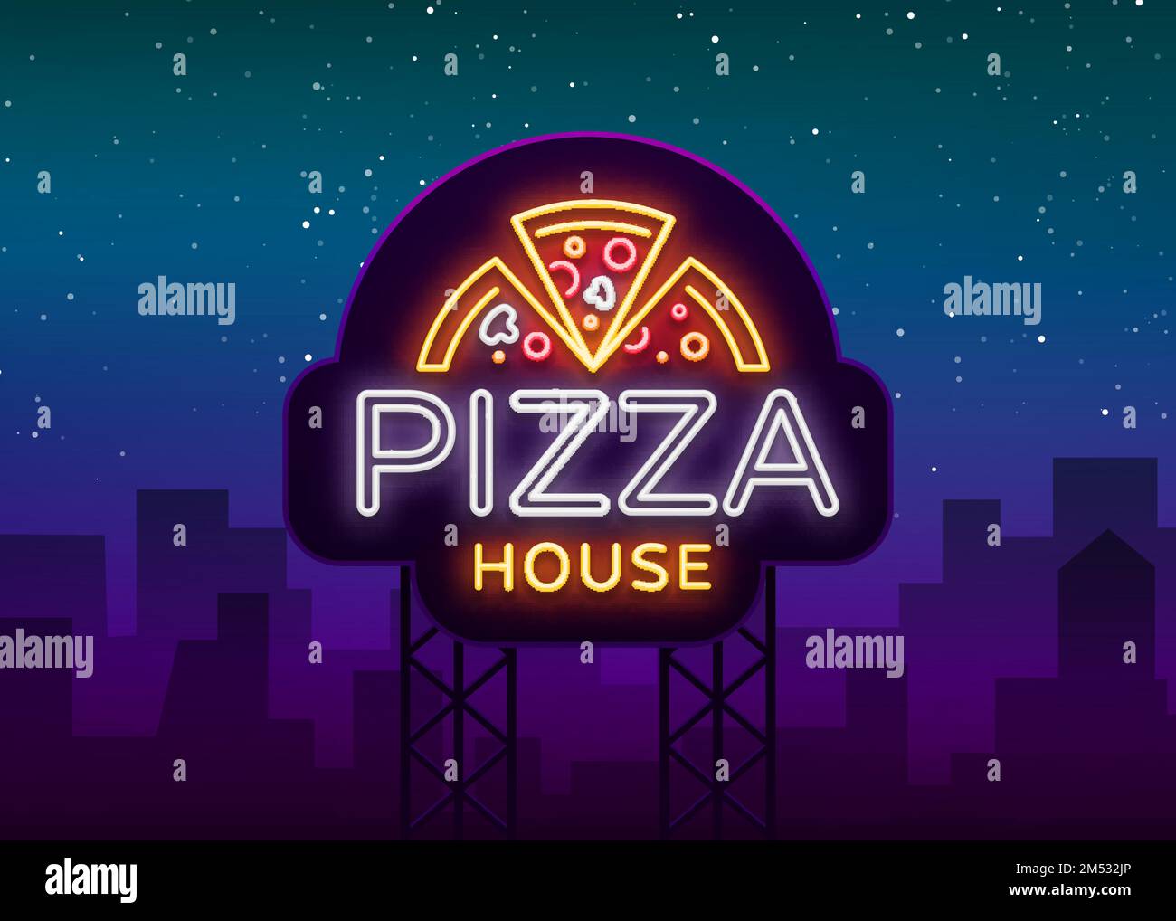 Pizza logo emblem neon sign. Logo in neon style, bright neon sign with ...