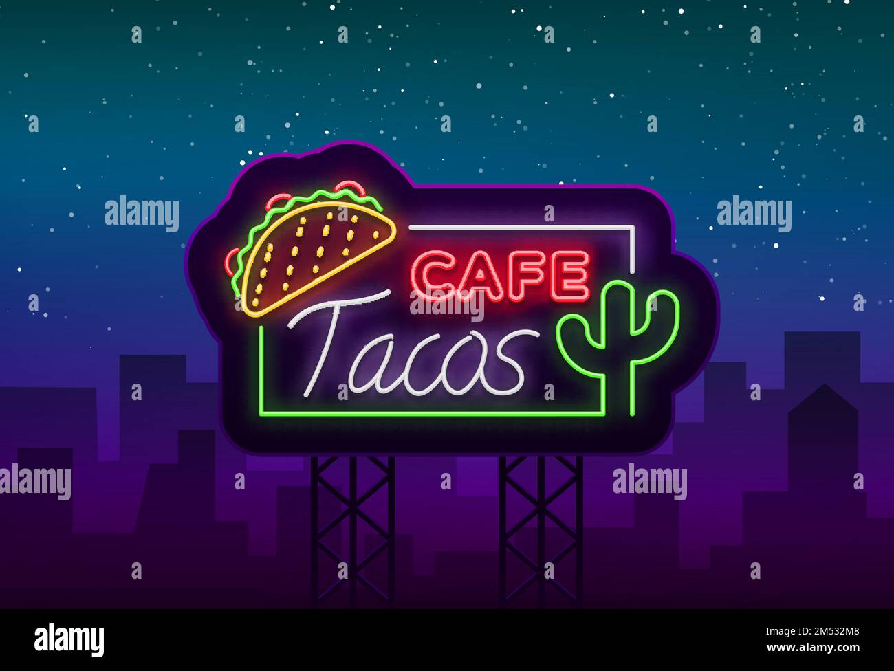 Tacos logo in neon style. Neon sign, symbol, bright billboard, nightly ...