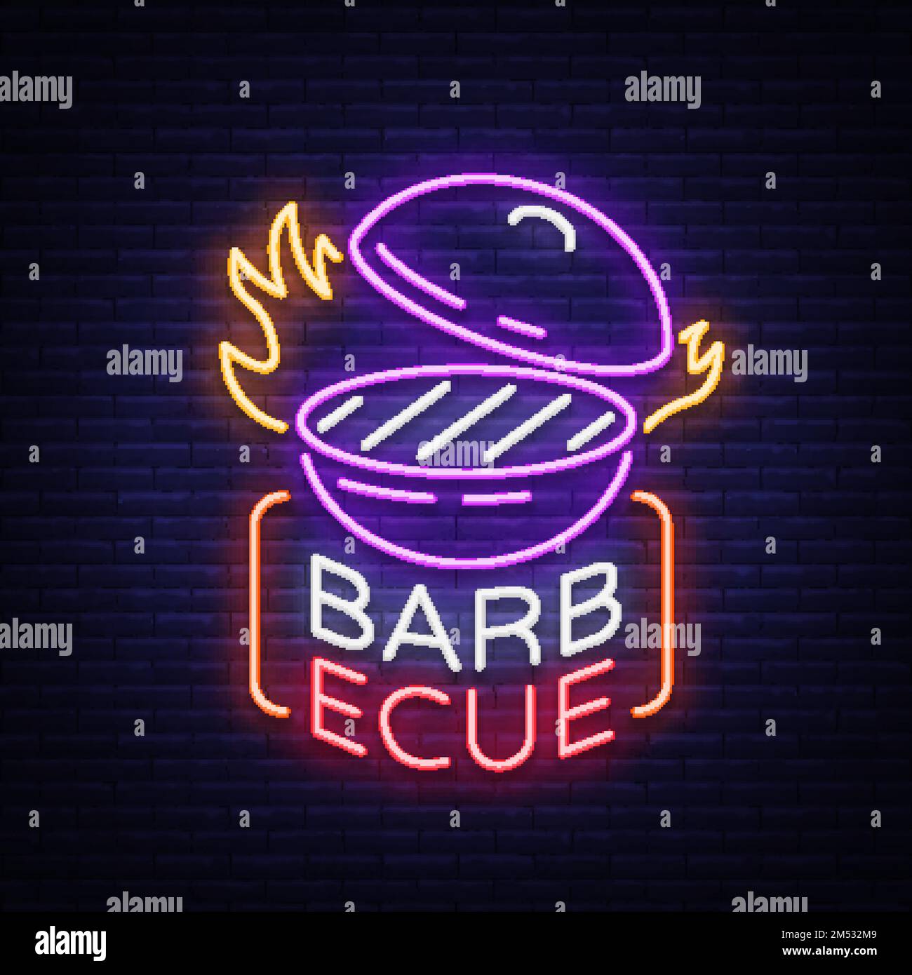 Barbecue logo vector. Neon sign, symbol, bright advertising night ...