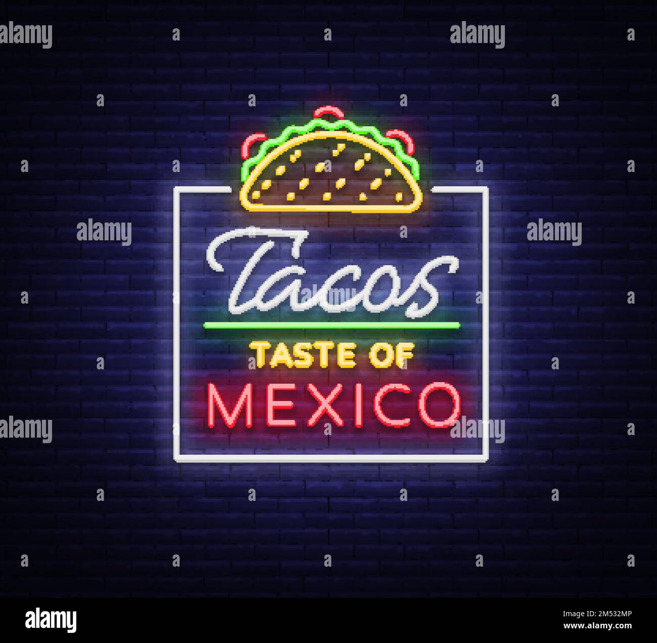 Taco logo vector. Neon sign on Mexican food Tacos, street food, fast ...