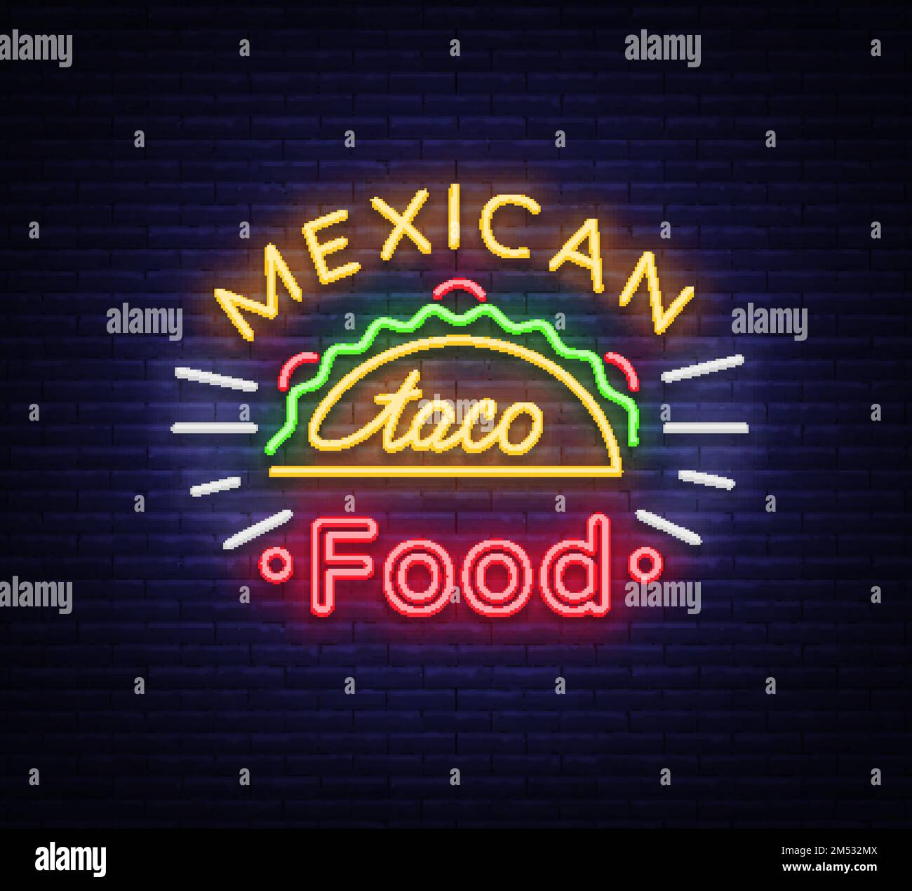 Taco logo vector. Neon sign on Mexican food Tacos, street food, fast ...