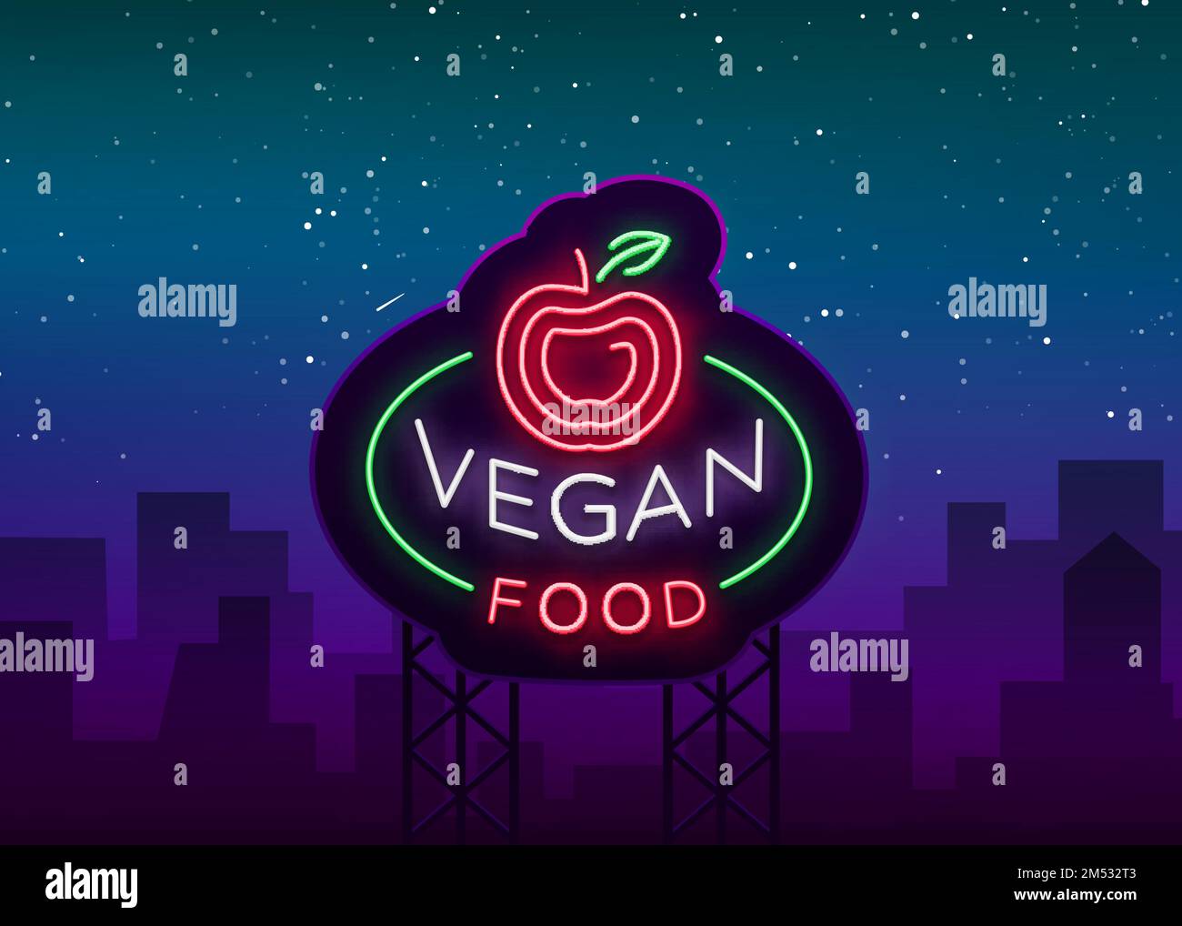 Vegan logo Neon sign, vegan symbol, bright luminous sign, neon night ...