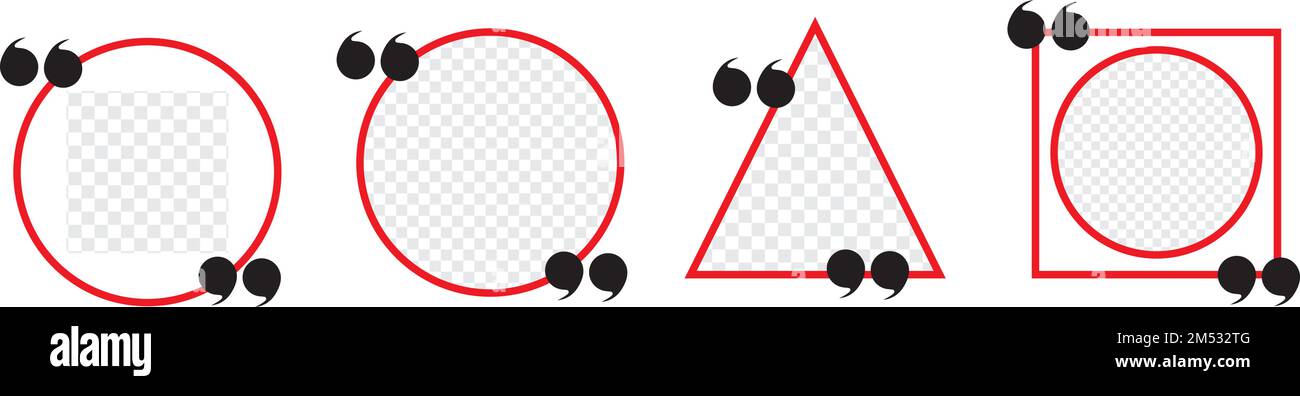 A vector with four different red round, triangle and square shapes with ...