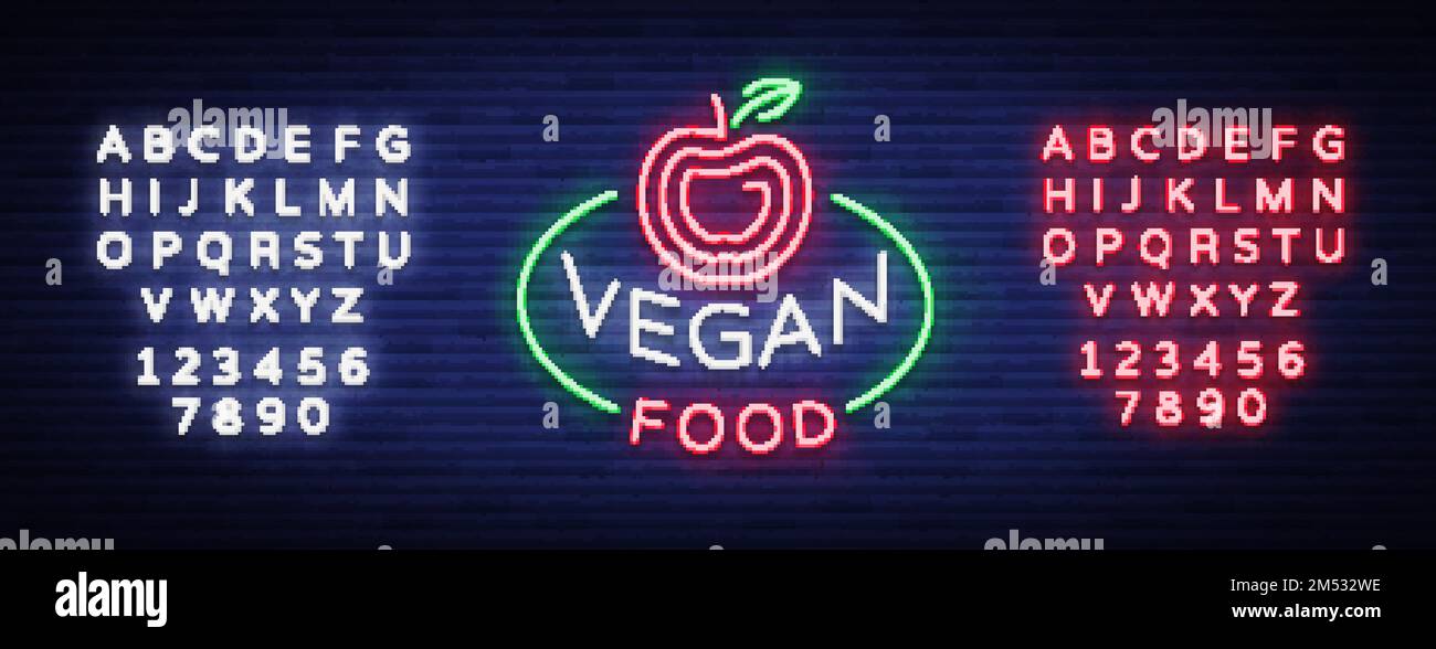 Vegan logo Neon sign, vegan symbol, bright luminous sign, neon night ...