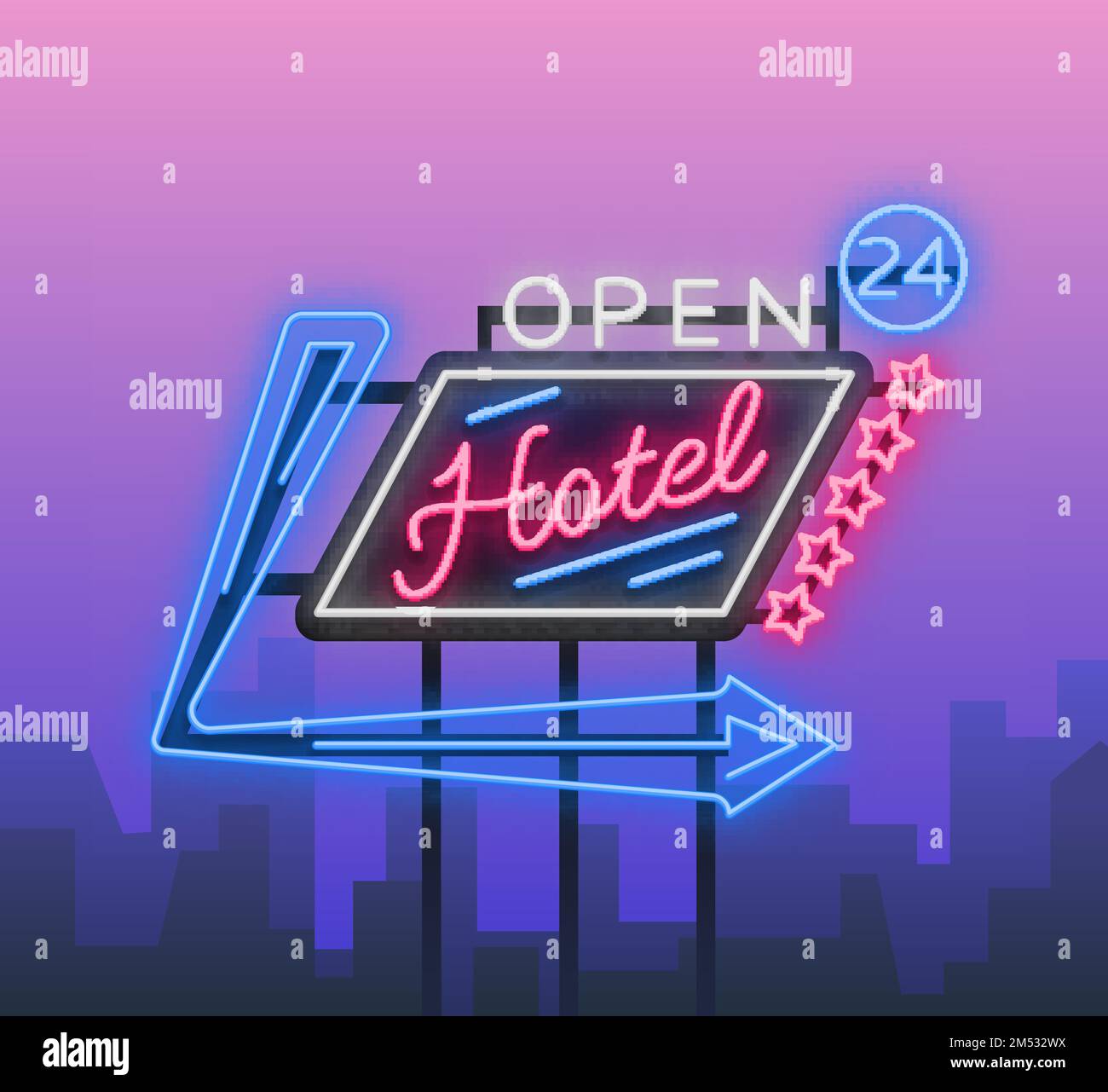 Hotel is a neon sign. Vector illustration. Retro signboard, billboard ...