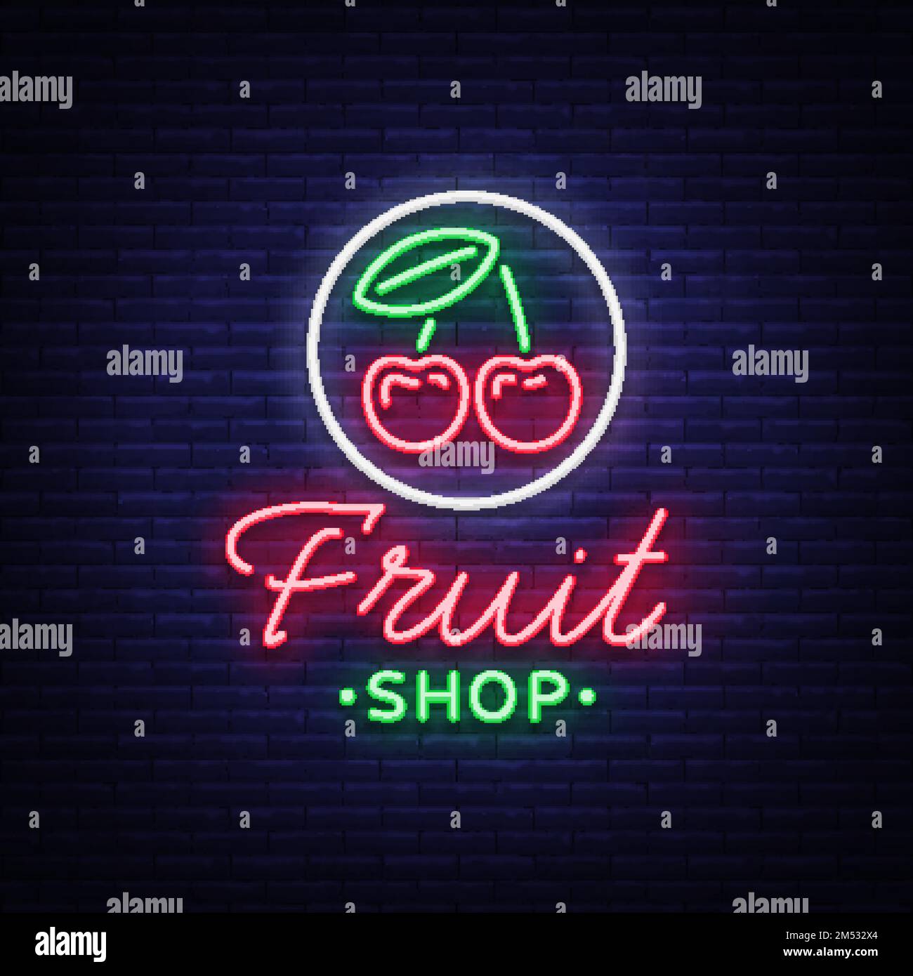 Fruit shop logo vector. Neon sign, bright nightlife advertising for ...