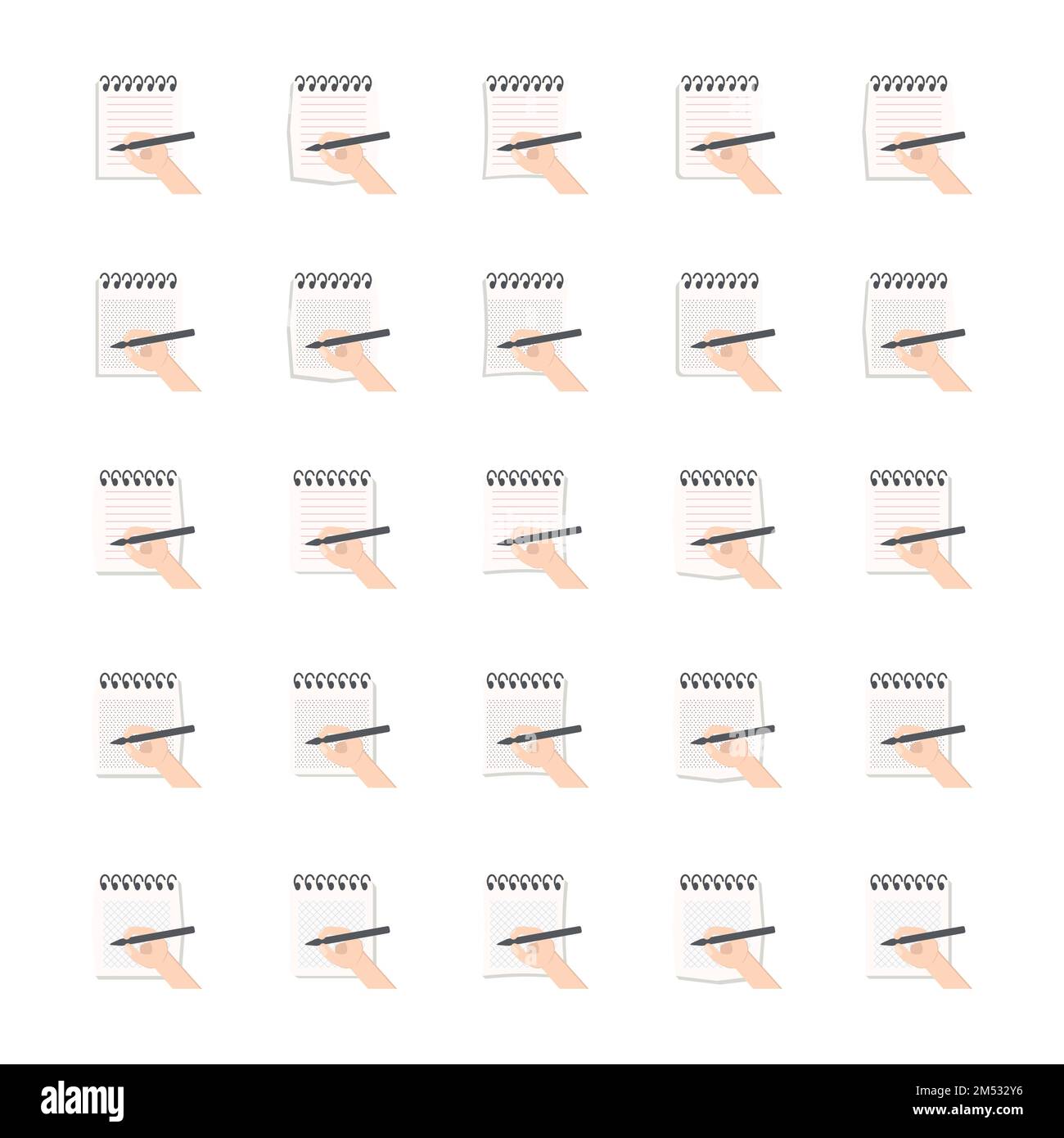 Hand Writing In Blank Notebook Variation Collection Set Stock Vector ...
