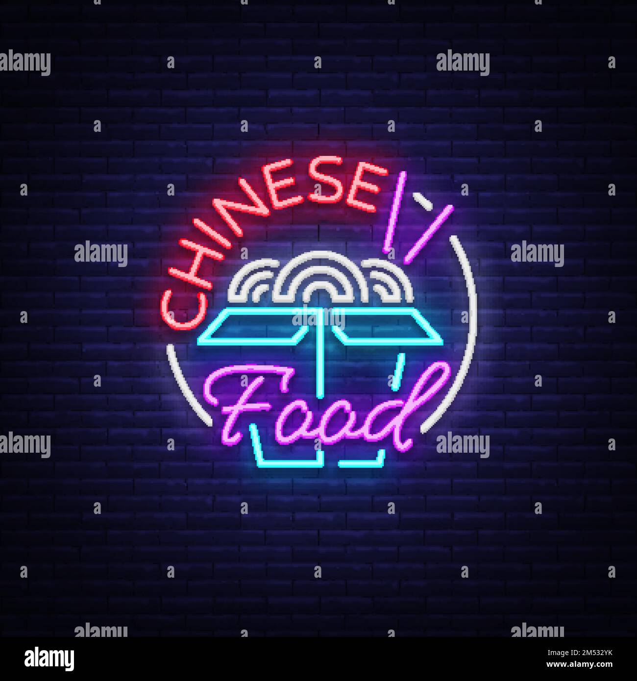 Chinese food logo in neon style. Neon sign, bright nightlight. Bright ...
