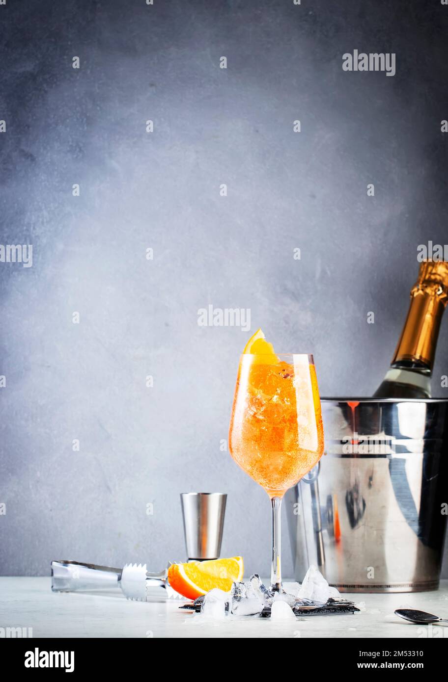 Aperol spritz classic alcoholic cocktail in wine glass, summer Italian ...