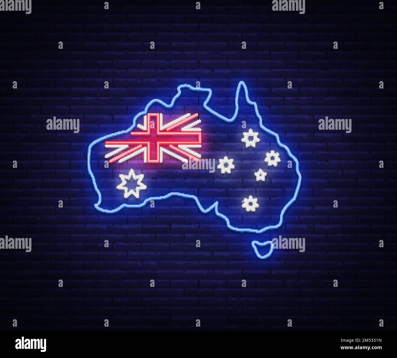 Map and Flag of Australia are a neon sign. Vector Illustrations, Neon ...