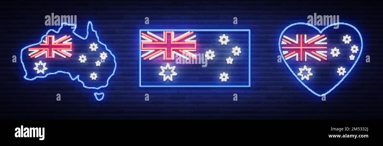 Flag and map of Australia is a collection of neon signs. Vector ...