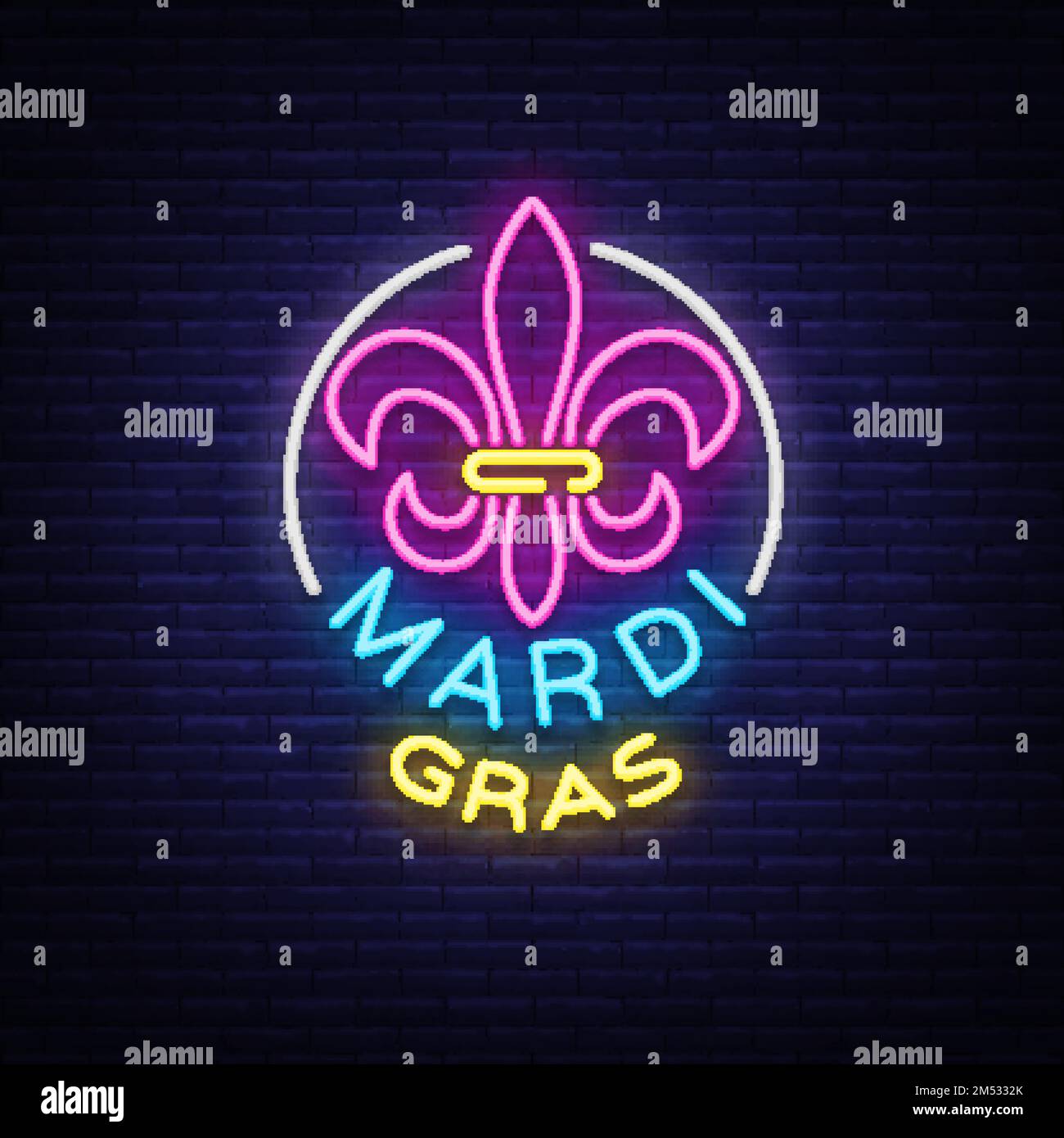 Mardi Grav is a neon sign. Bright glowing banner, luminous sign, bright ...