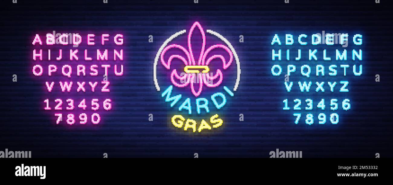 Mardi Grav is a neon sign. Bright glowing banner, neon billboard, neon ...