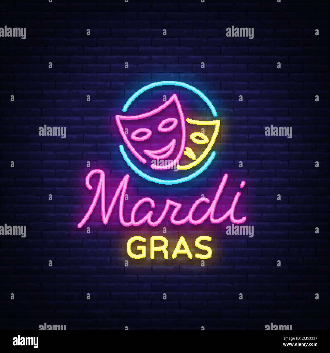 Mardi Grav is a neon sign. Bright glowing banner, luminous sign, bright ...