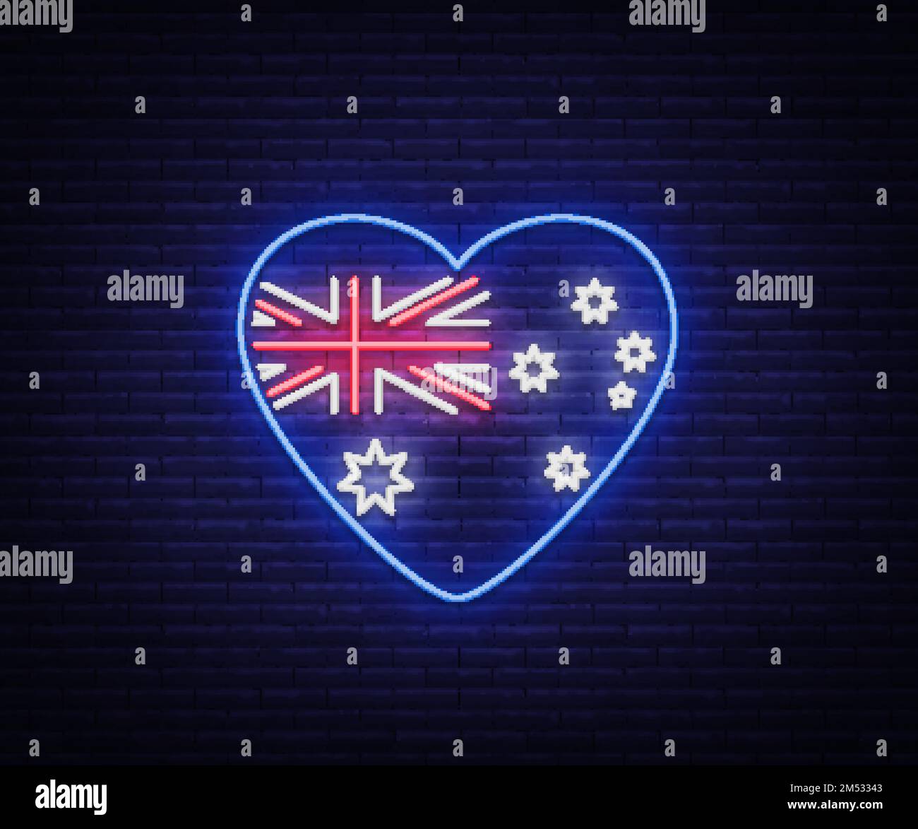 Australian flag in the form of a heart neon sign. Vector Illustrations ...