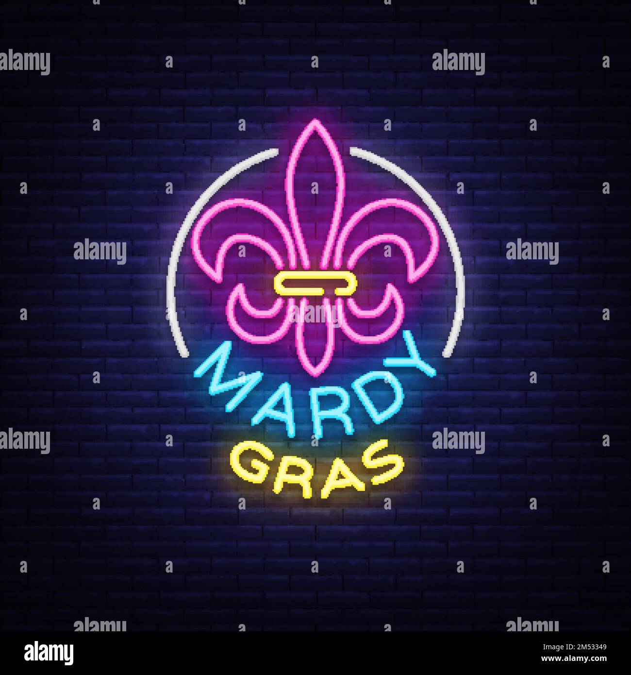 Mardi Grav is a neon sign. Bright glowing banner, luminous sign, bright ...