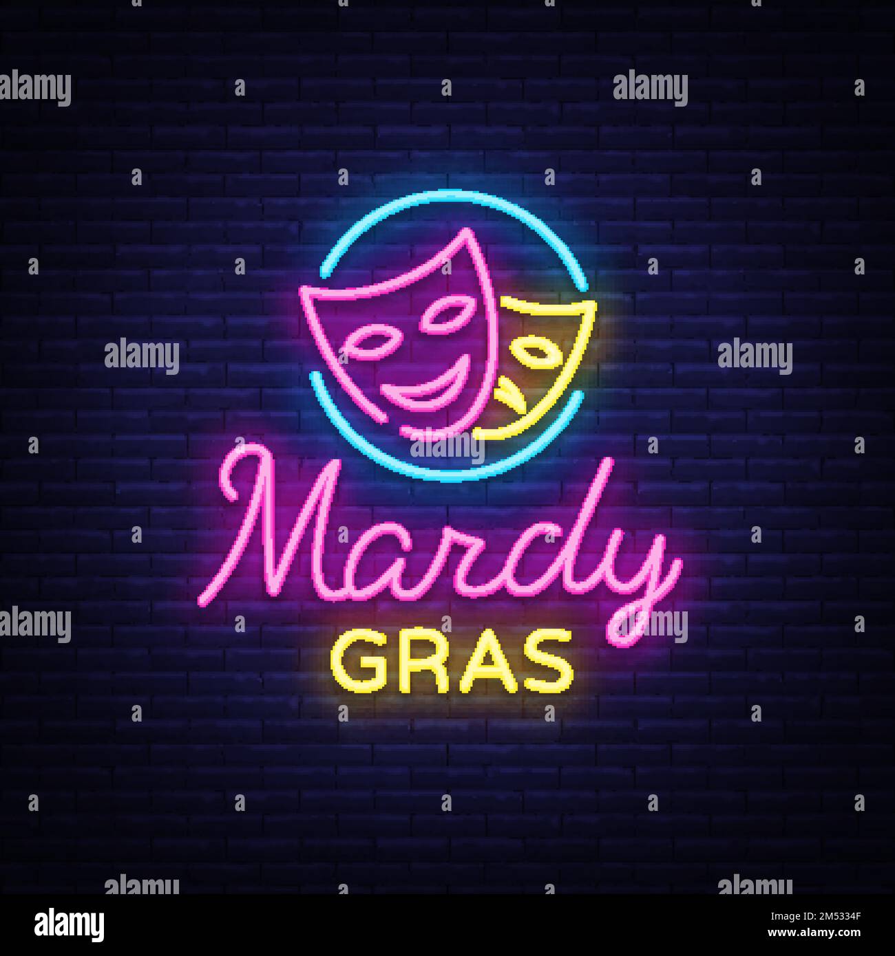 Mardi Grav is a neon sign. Bright glowing banner, luminous sign, bright ...