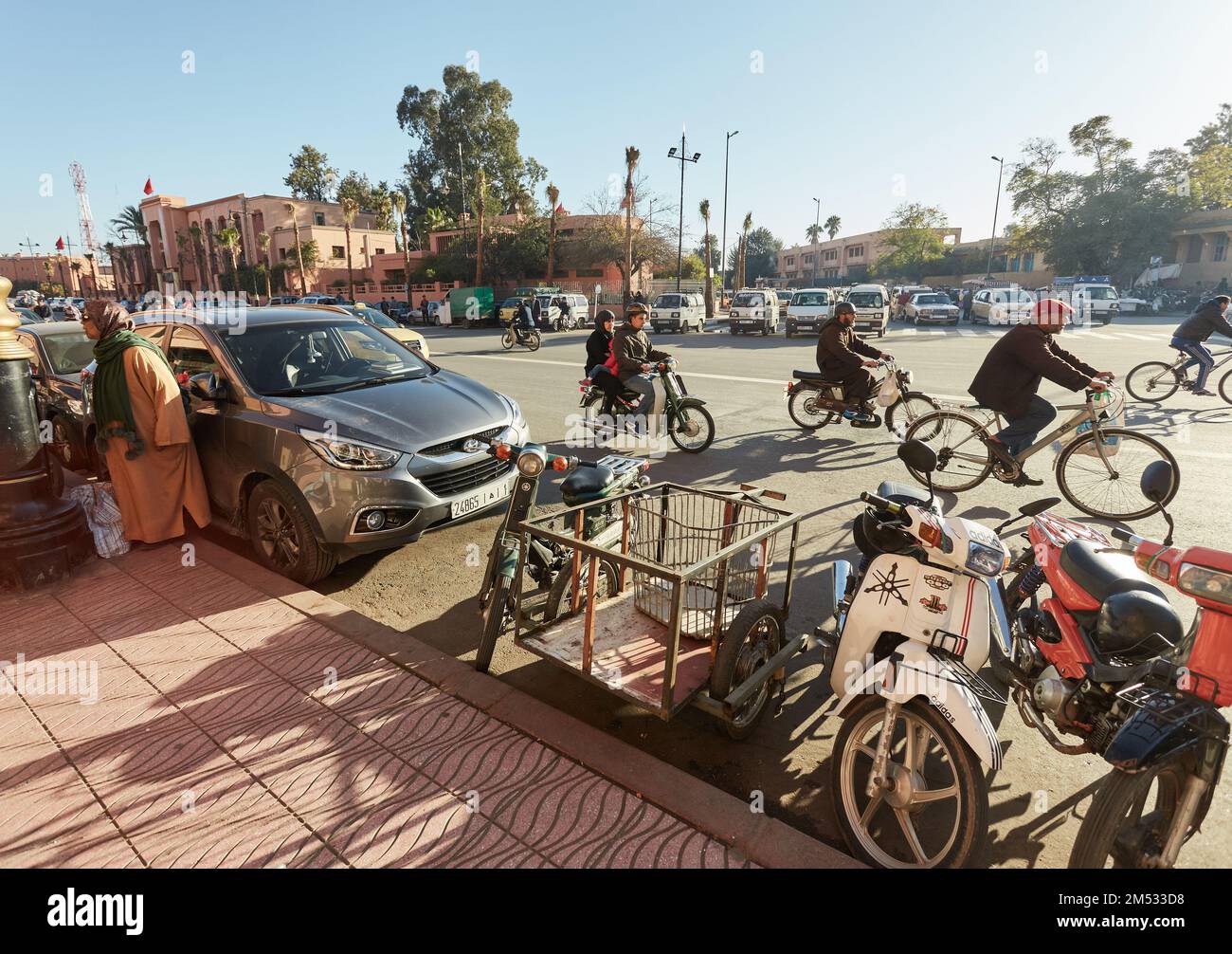Morocco, Marrakech, February 02, 2017: Streets with traffic motorbike ...